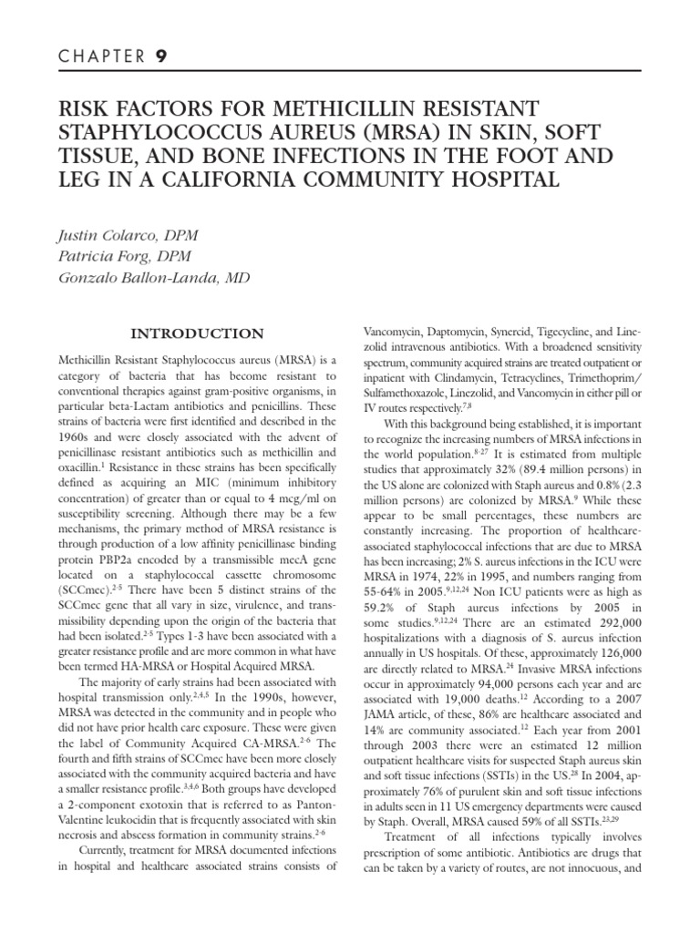 Risk Factor For MRSA in Skin, Soft Tissue and Bone Infection in The ...