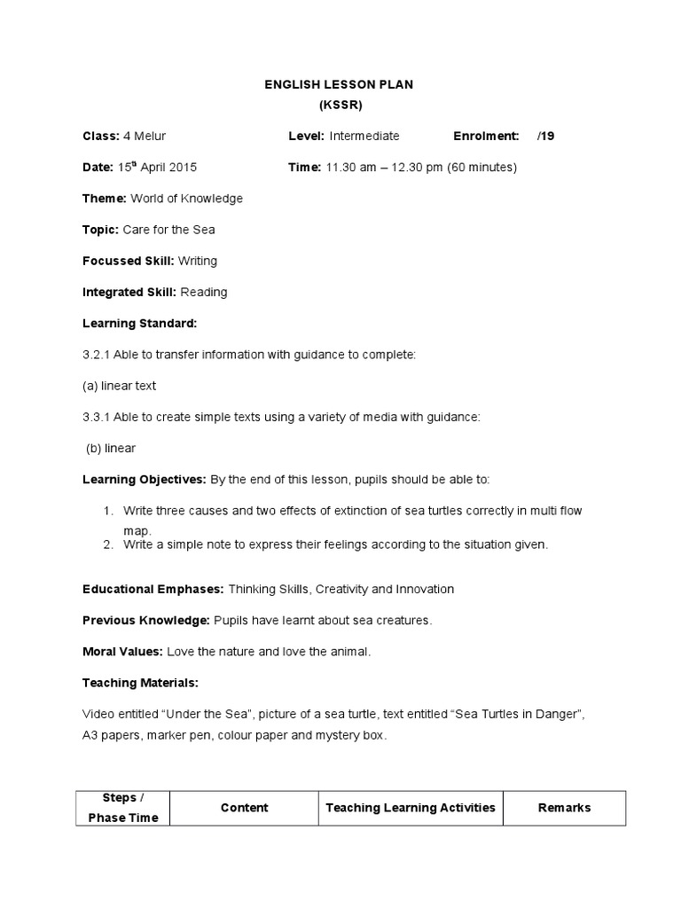 English Lesson Plan Microteaching | PDF | Sea Turtle | Dune