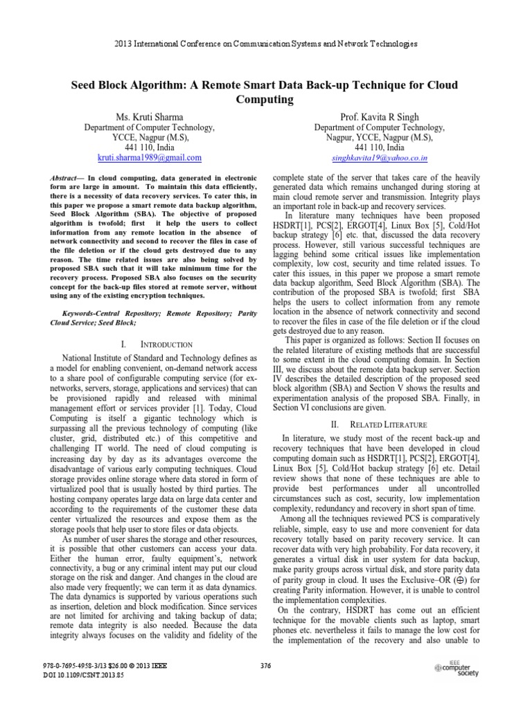 Seed Block Algorithm | PDF | Cloud Computing | Backup