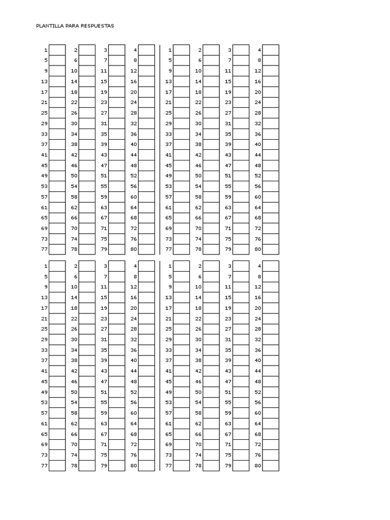 Plantilla De Hoja De Respuestas En Blanco 1 200 CV Auxiliar De