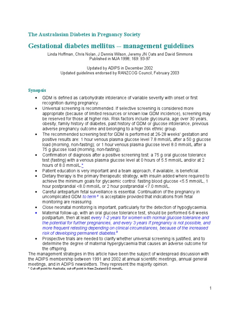 STATEMENTS ADIPS GDM Management Guidelines | PDF | Diabetes Management ...