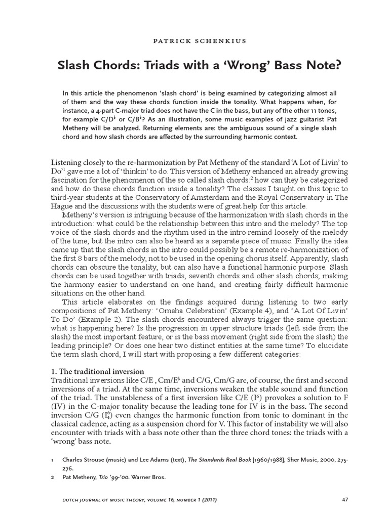 Slash Chords: Triads With A Wrong' Bass Note?: Patrick Schenkius | Download Free PDF | Chord ...