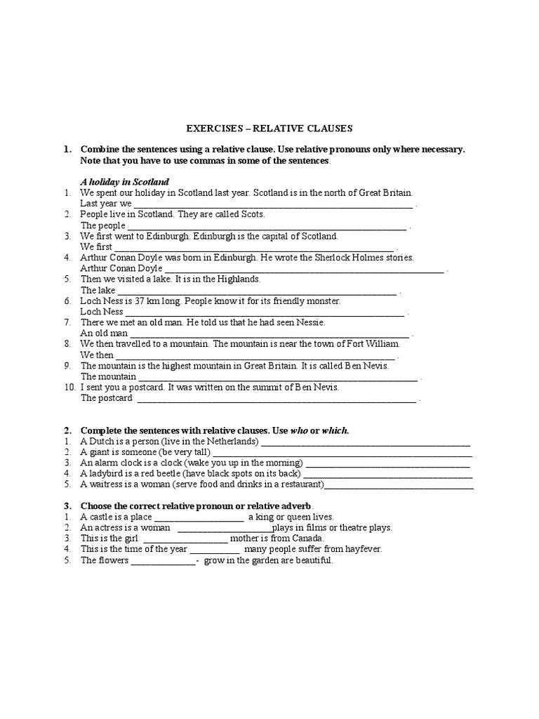 Exercises Relative Clauses | PDF
