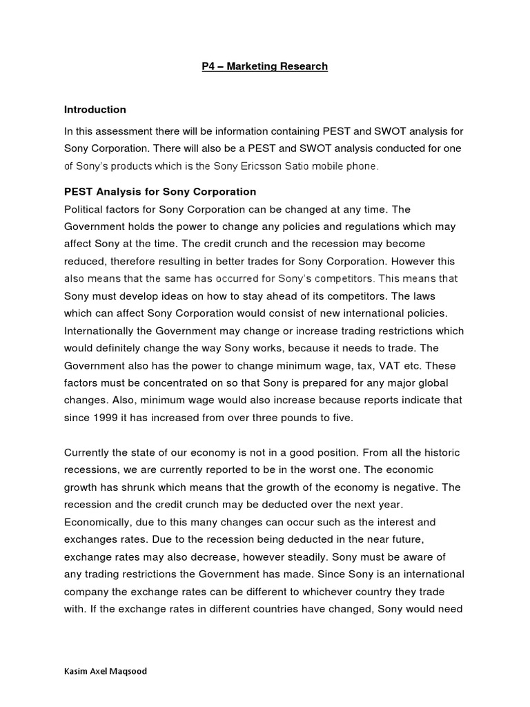 Sony Corporation - PEST & SWOT Analysis | PDF | Play Station 3 | Swot ...