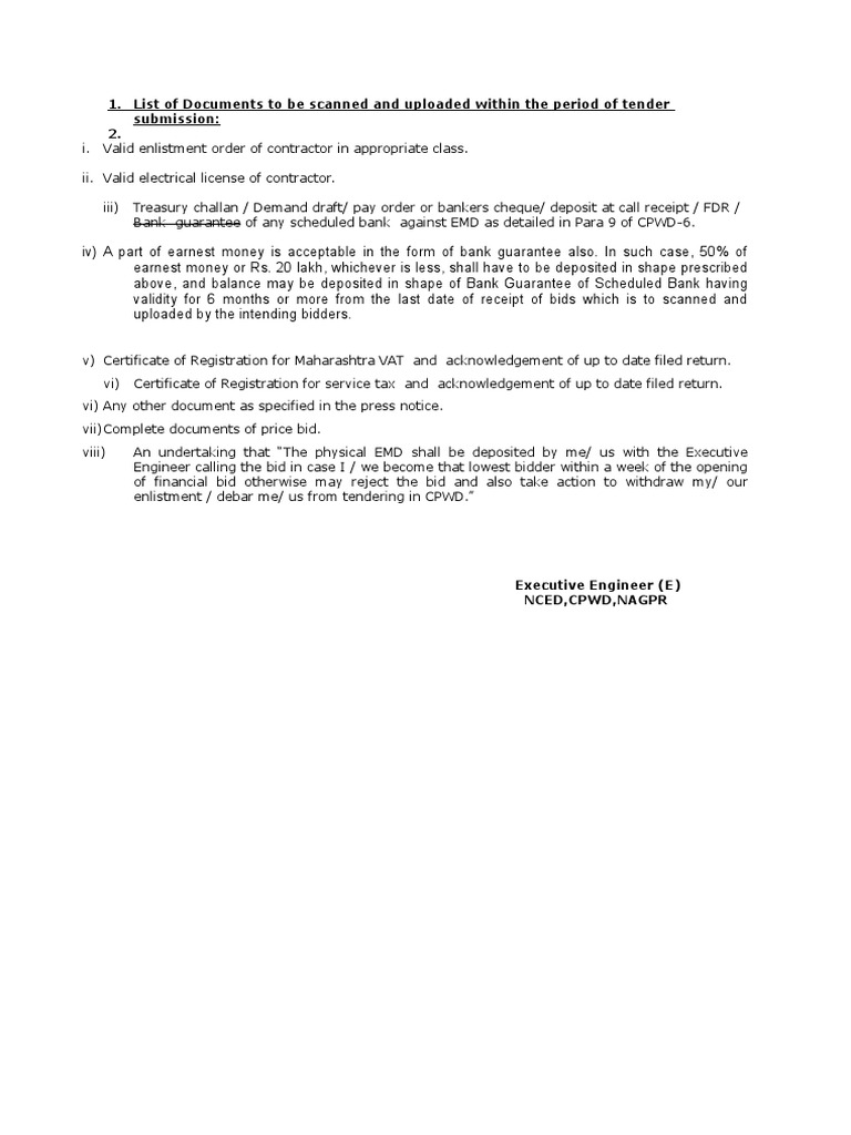 Tender Submission Document Requirements | PDF