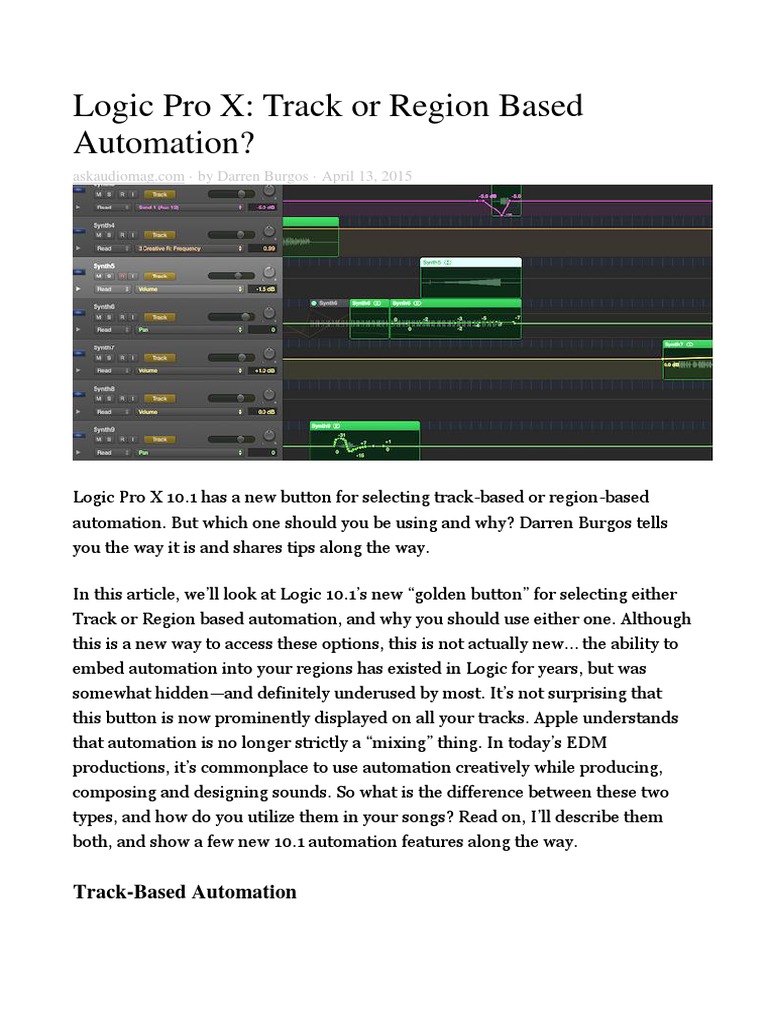 Logic Pro X Track or Region Based Automation | PDF | Automation | Computing