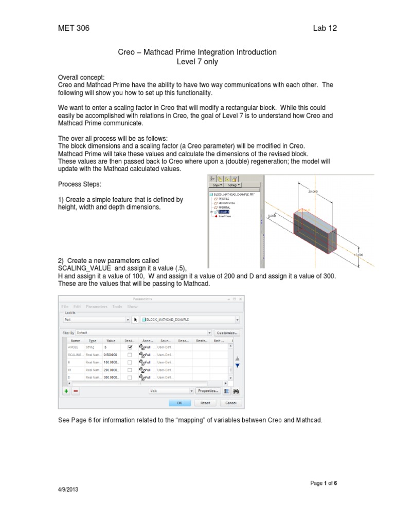 MET 306 Lab 12 Creo-Mathcad Integration | PDF | Parameter (Computer ...