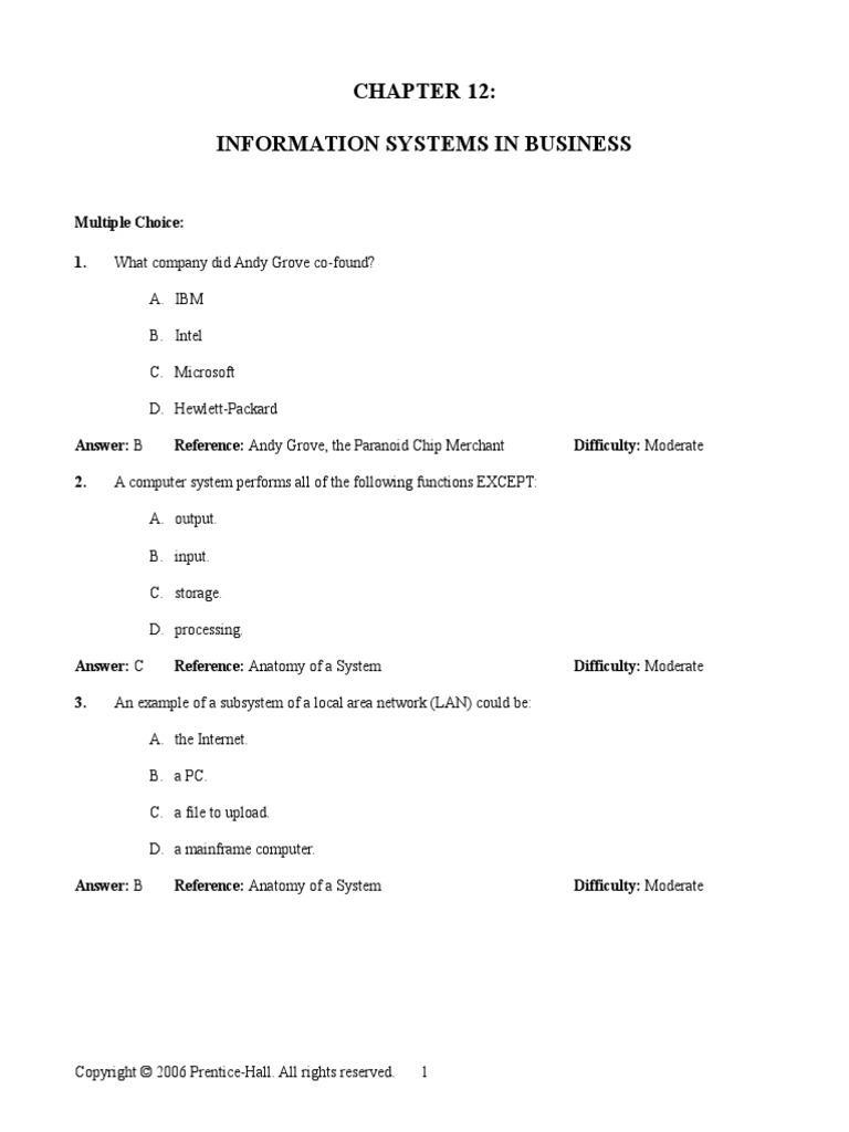 Information Systems in Business: Multiple Choice: 1 | PDF | Electronic ...