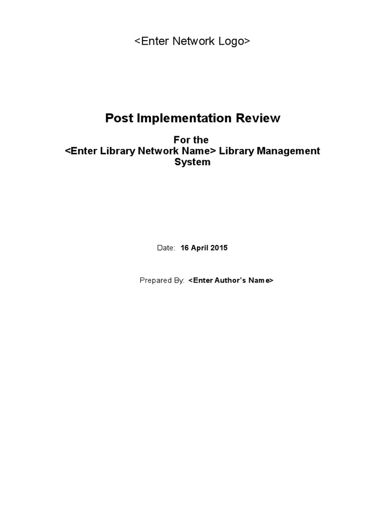 Post Implementation Review Template | Project Management | Computer Network