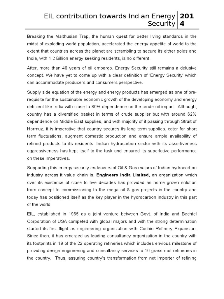Energy Security & EIL | PDF | Energy Security | Petroleum