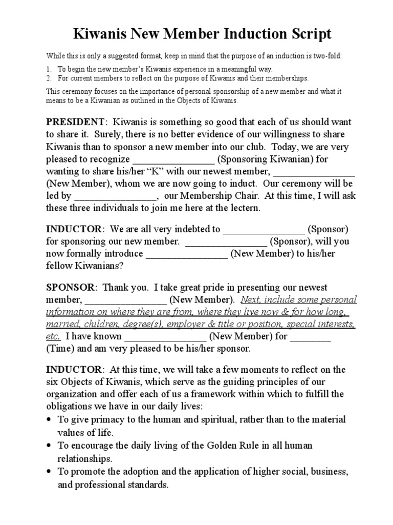 Kiwanis New Member Induction Script | PDF | Science | Philosophical Science