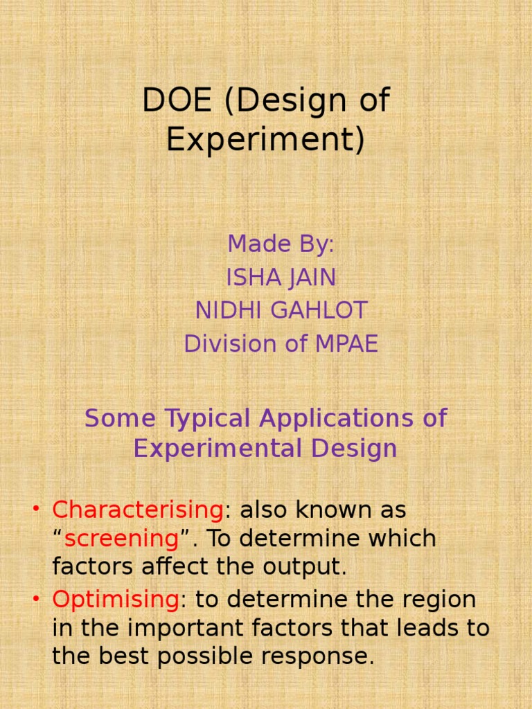 DOE (Design of Experiment) | PDF | Experiment | Evaluation Methods