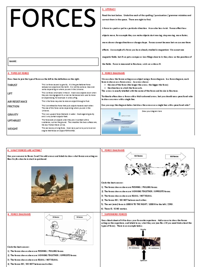 Literacy: Thrust Lift Air Resistance Friction Gravity Upthrust Weight ...