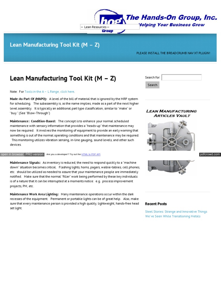 WWW Handsongroup Com Lean Manufacturing Tool Kit Part 2 | PDF | Lean ...