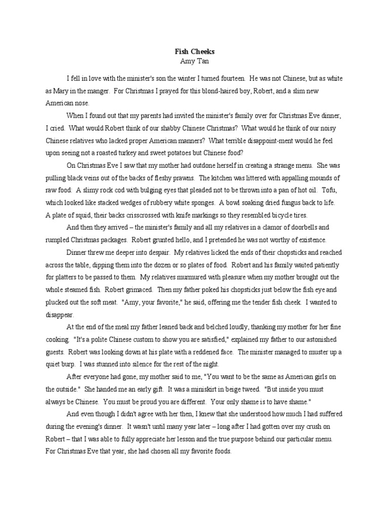 Amy Tan Books Fish Cheeks : Fish Cheeks By Amy Tan Rhetorical ...