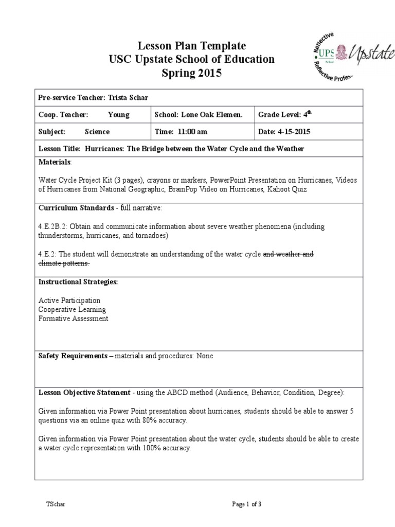 Hurricane Lesson Plan | PDF | Lesson Plan | Tropical Cyclones