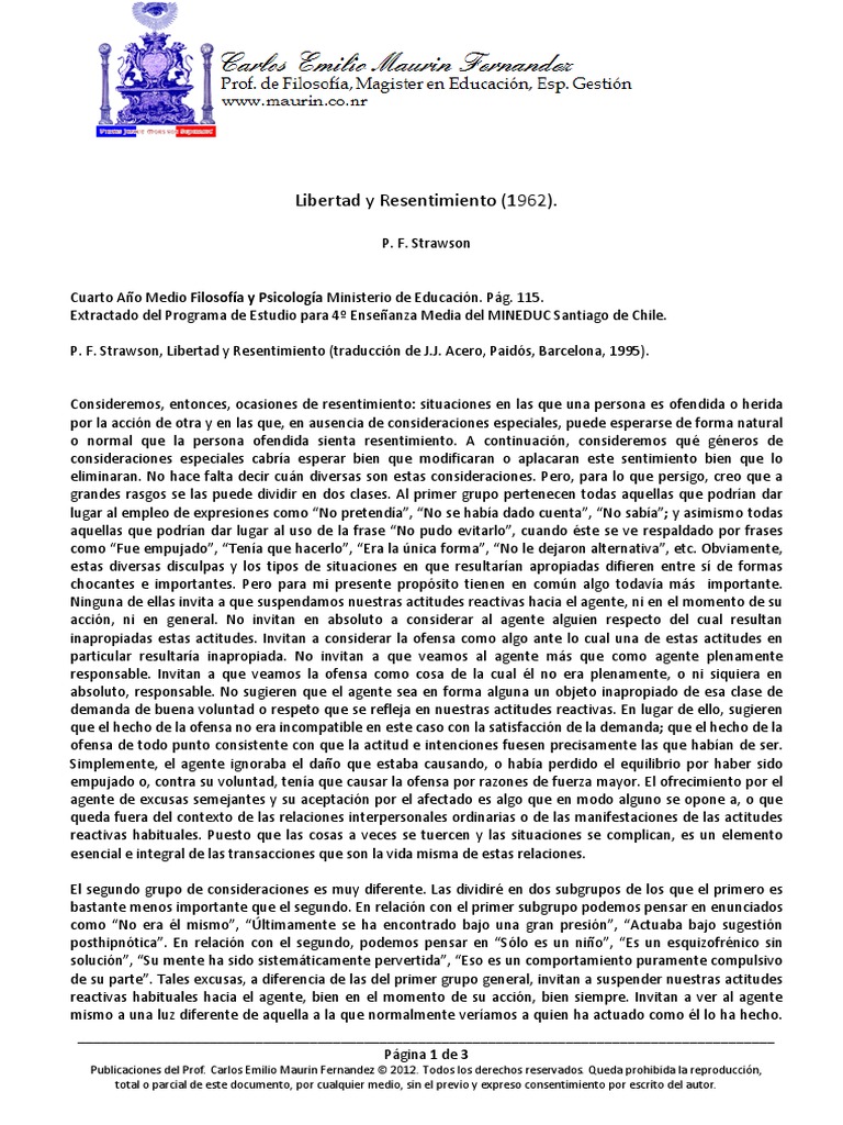 PF Strawson Libertad y Resentimiento | PDF | Actitud (psicología) | Amor