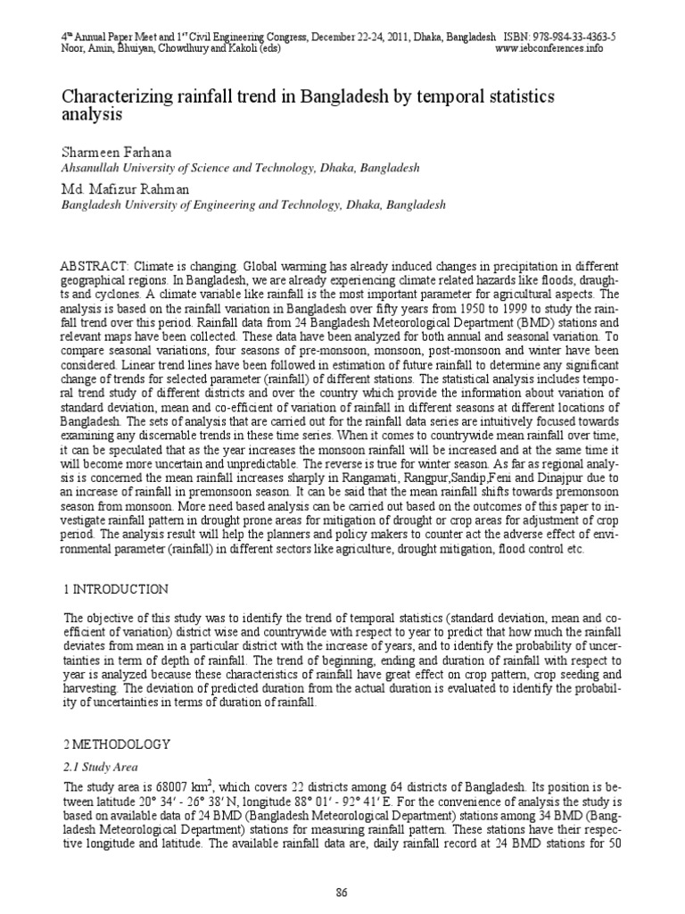 Characterizing Rainfall Trend in Bangladesh by Temporal Statistics ...