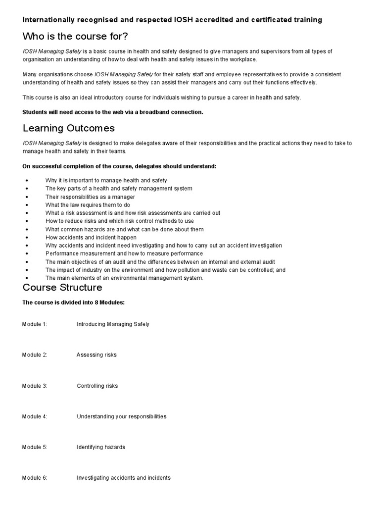 IOSH Information | Occupational Safety And Health | Safety