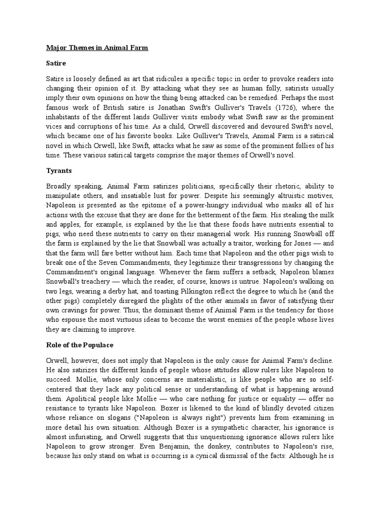 Major Themes in Animal Farm | PDF | Satire | Utopia