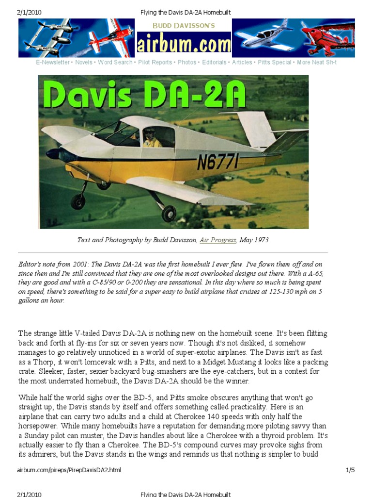 DAVIS DA 2A, LIGHT SPORT AIRCRAFT | Experimental Aircraft Association ...