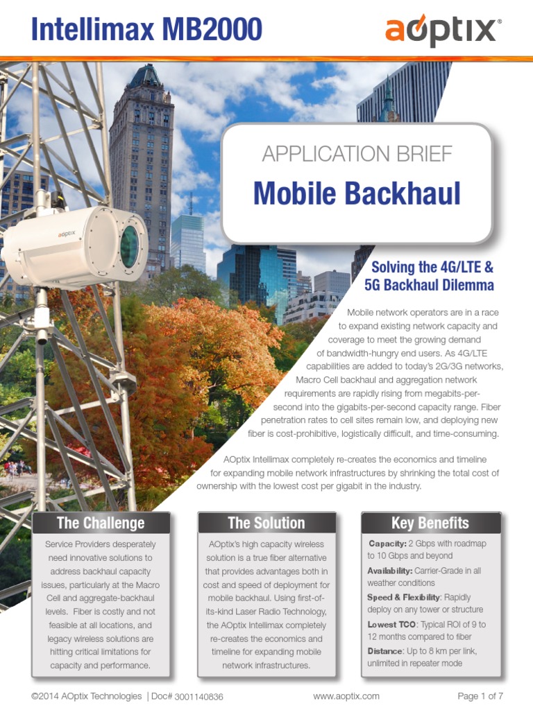 AOptix Mobile Backhaul Solution Brief | PDF | 4 G | Extremely High Frequency