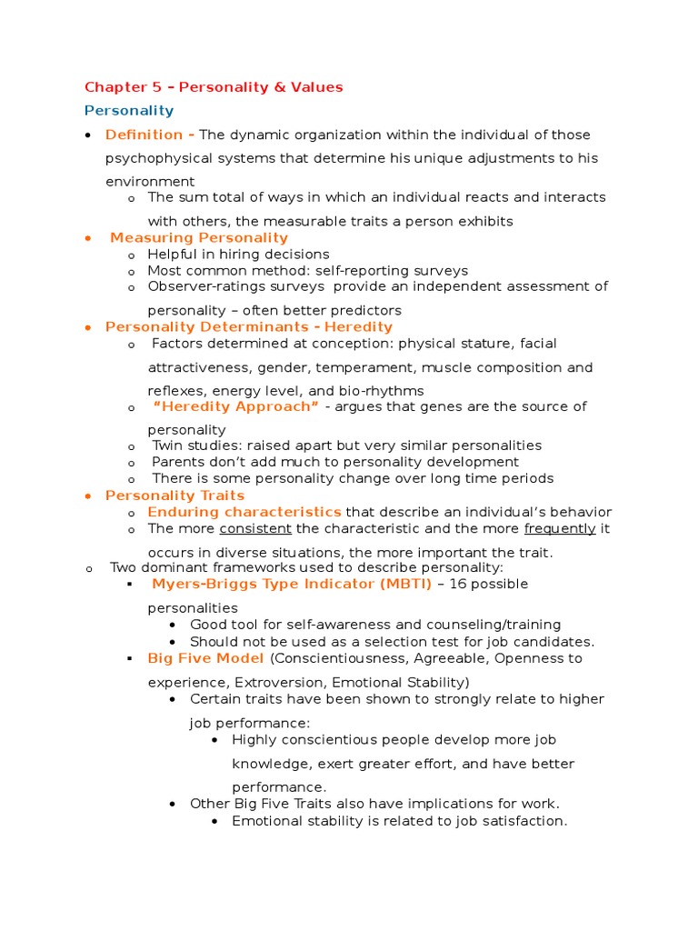 Chapter 5 Personality Values Done Pdf Value Ethics
