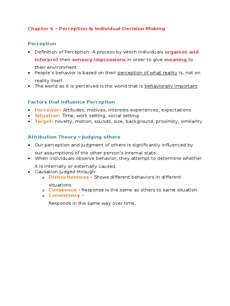 Chapter 6 - Perception & Individual Decision Making (DONE) | PDF | Bias ...