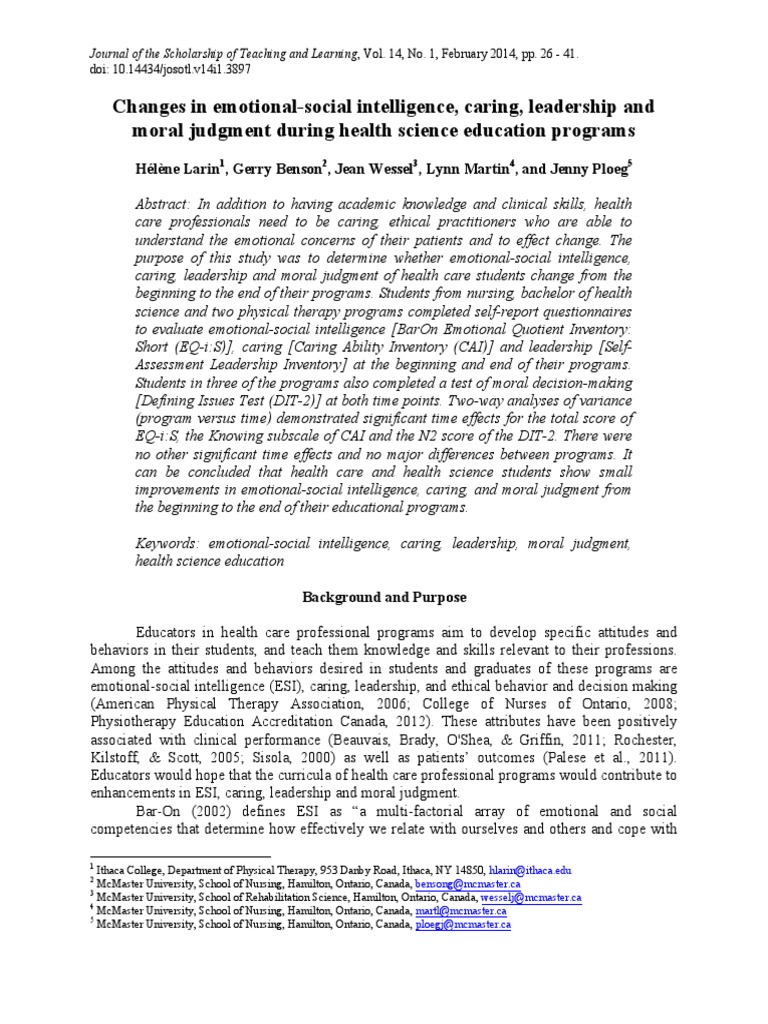 Changes in Emotional-Social Intelligence, Caring, Leadership and Moral ...
