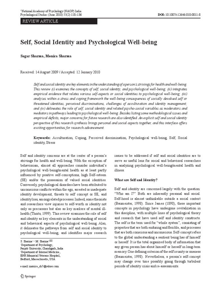 Self, Social Identity and Psychological Well-Being | PDF | Identity ...
