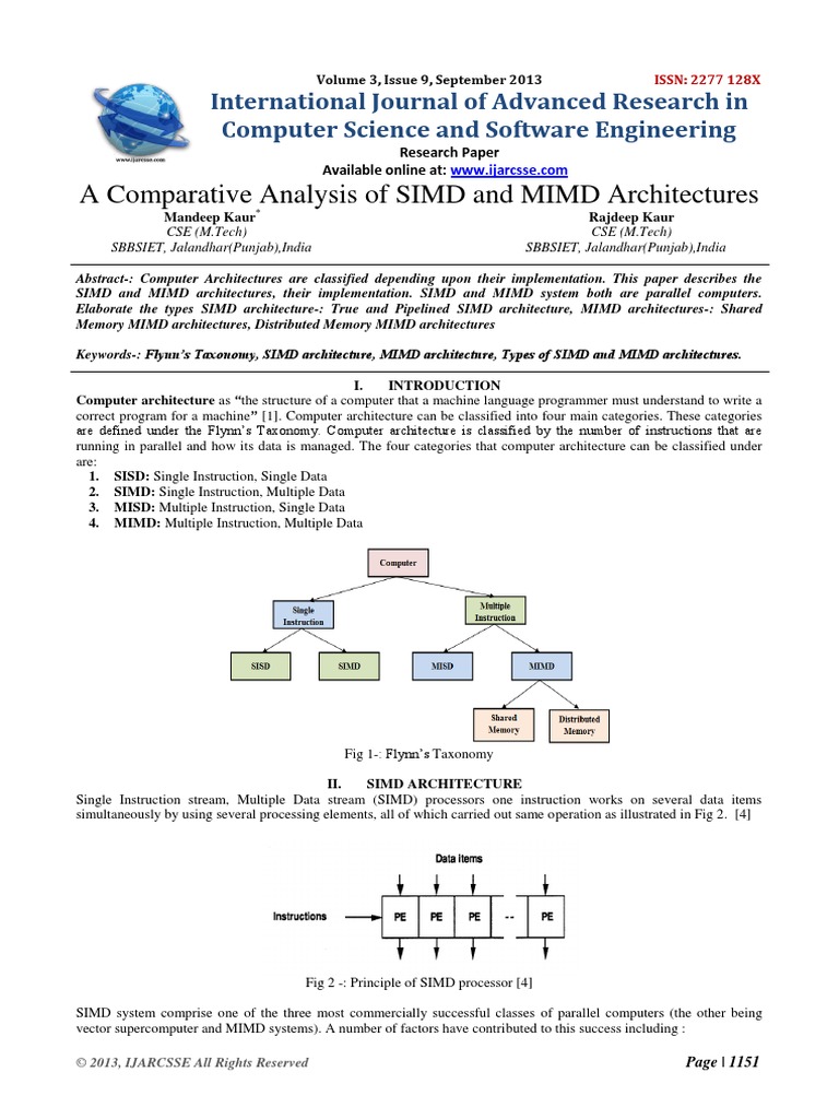 A Comparative Analysis of SIMD and MIMD Architectures | PDF | Parallel Computing | Central ...