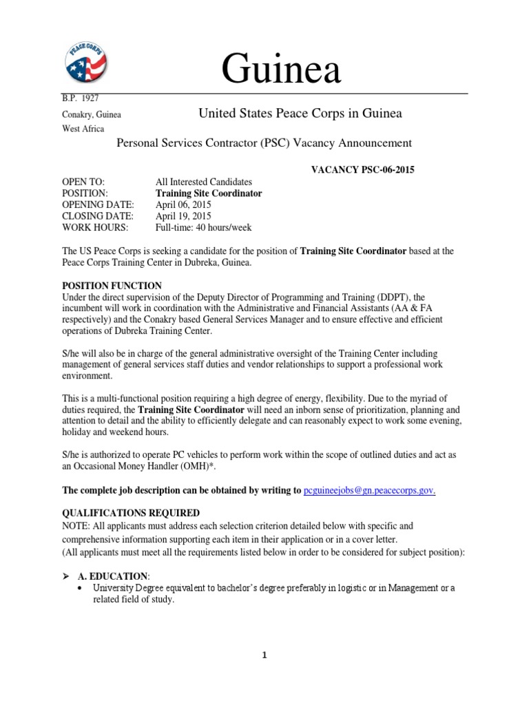 Peace Corps Training Site Coordinator | PDF | Academic Degree | Résumé