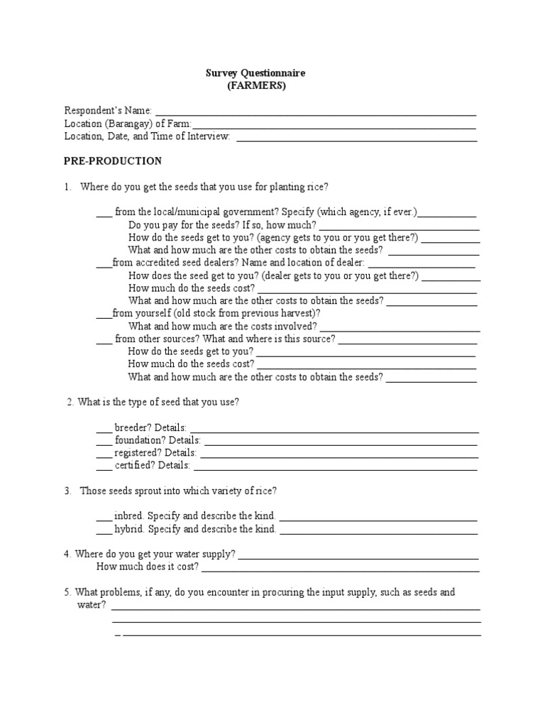 Survey Questionnaire | PDF | Rice | Herbicide