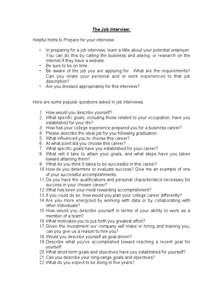 Job Interview | PDF | Job Interview | Goal