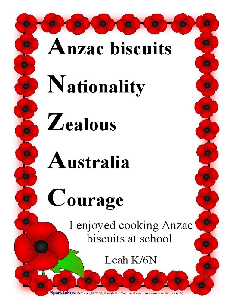 k-6n Anzac Writing | PDF | Cooking, Food & Wine