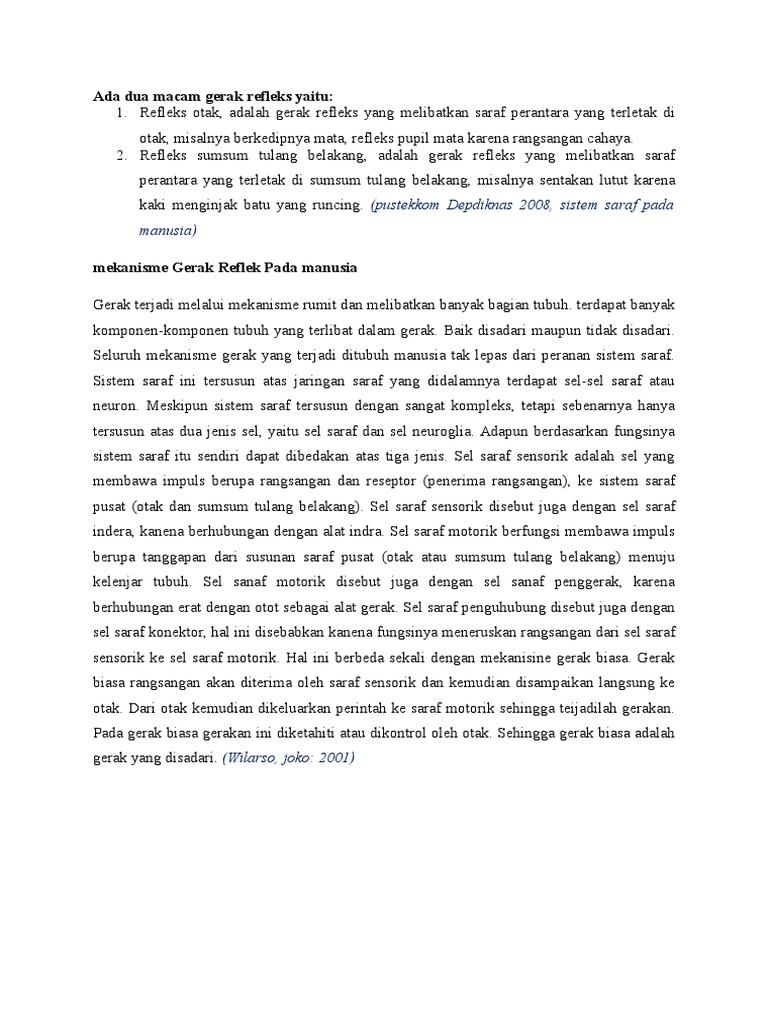 Macam Dan Mekanisme Gerak Refleks | PDF