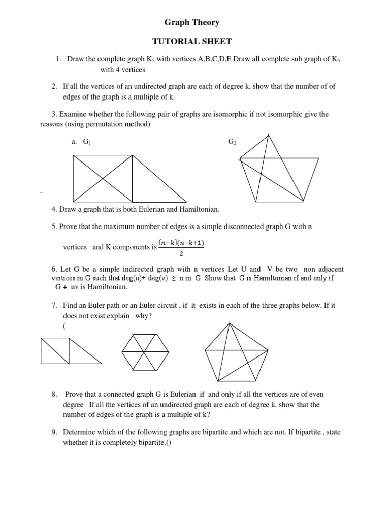 Graph Theory Tutorial Sheet | Download Free PDF | Abstract Algebra | Theoretical Computer Science