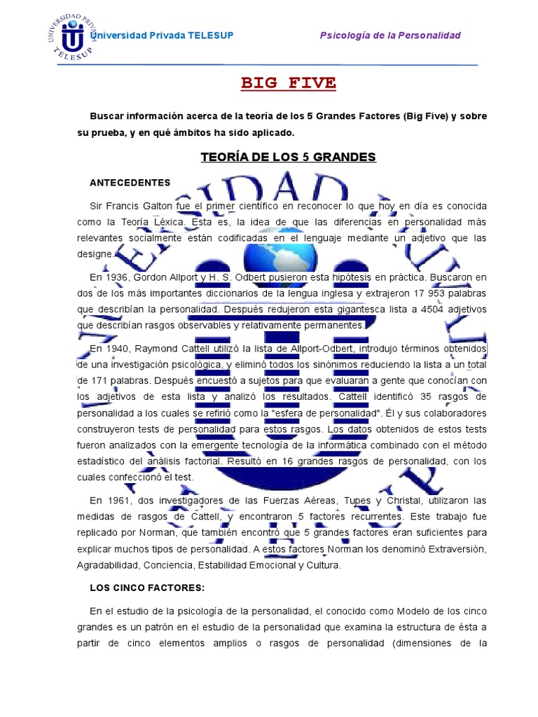Big Five | PDF | Sicología | Aprendizaje