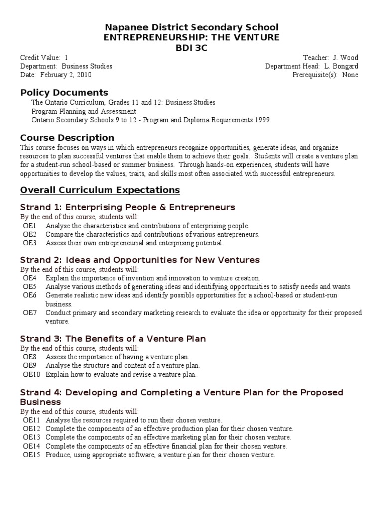 BDI 3C First Day Handout Feb 2010 | PDF | Entrepreneurship | Homework