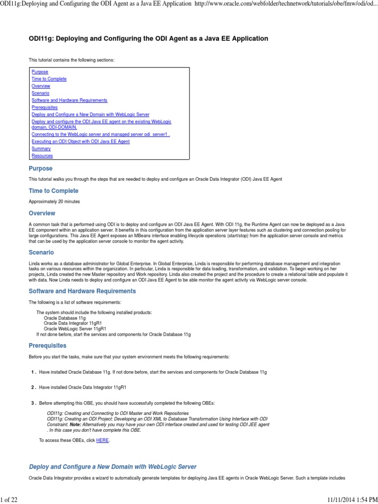 ODI11g - Deploying and Configuring The ODI Agent As A Java EE Application | PDF | Oracle ...
