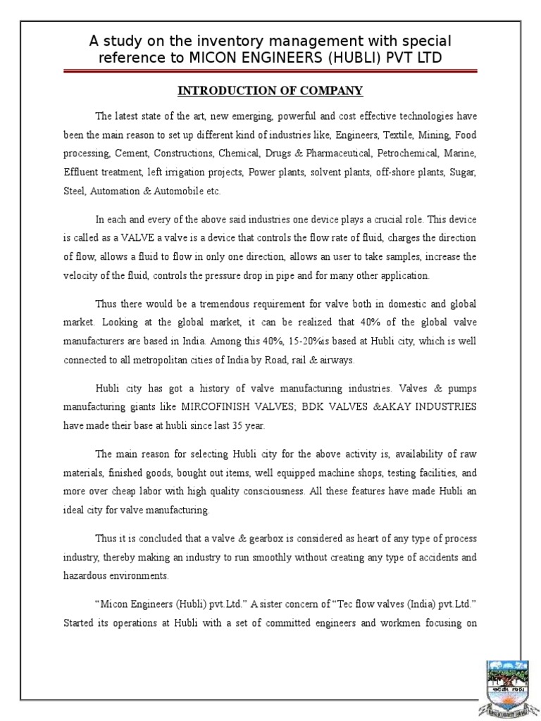 MICON Engineering | PDF | Inventory | Valve