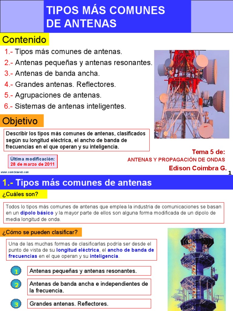 TIPOS MÁS COMUNES DE ANTENAS.pptx | Antena (Radio) | Ingeniería de difusión
