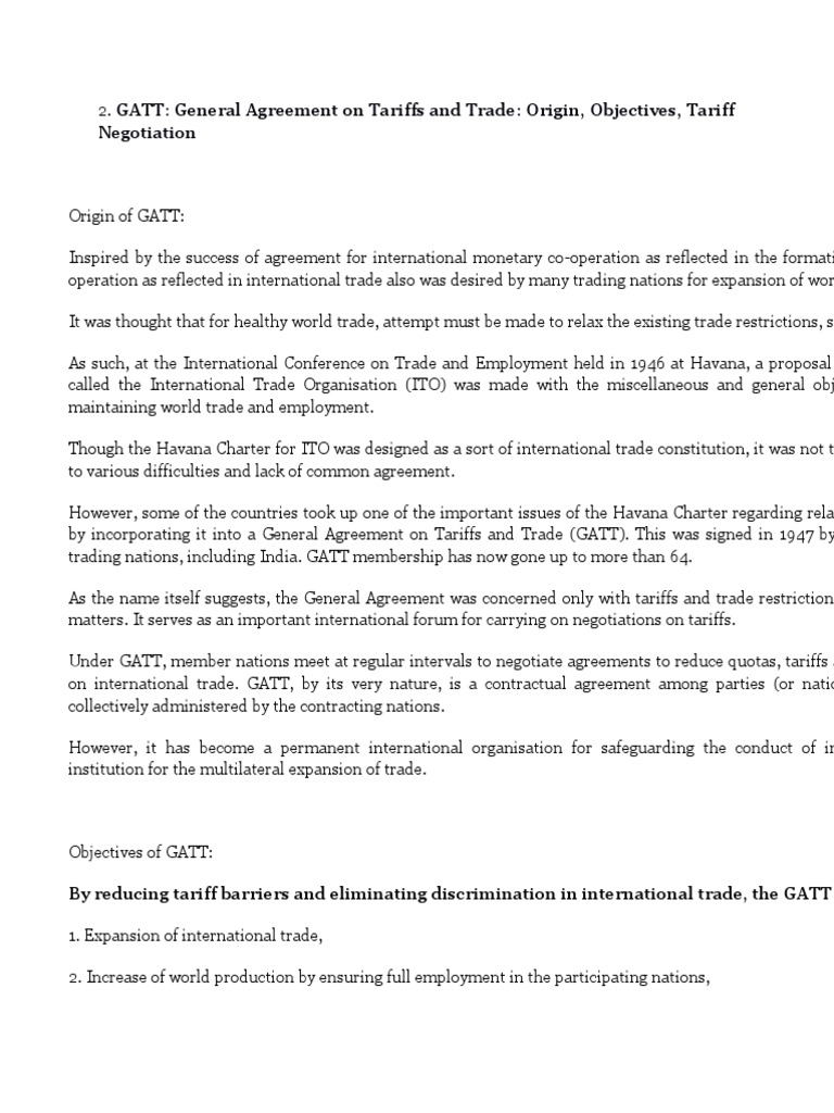 Negotiation: 2. GATT: General Agreement On Tariffs and Trade: Origin ...