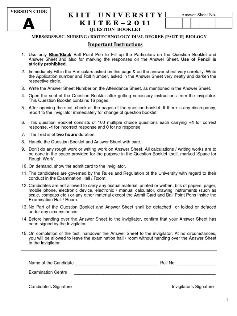 KIITEE Biotechnology Entrance Mathematics Question Paper | PDF | Carbon ...