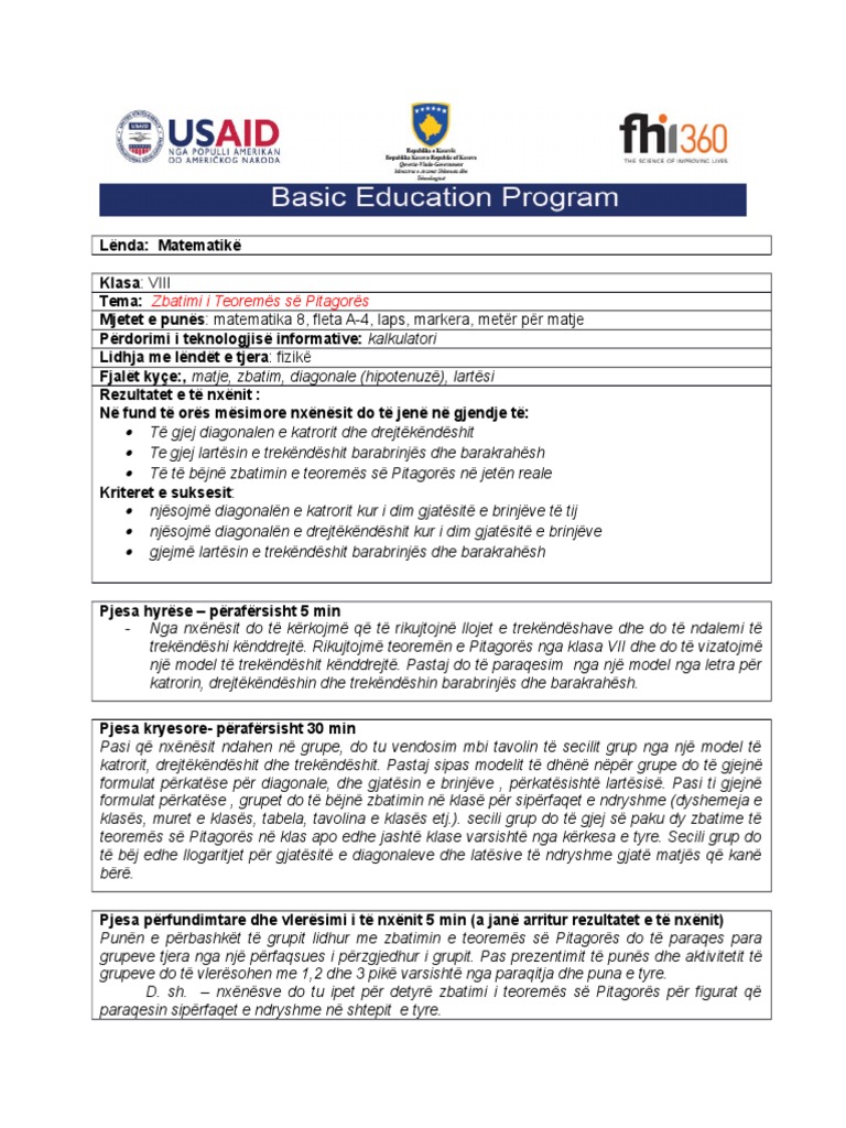 Plani Ditor - 5 Planet Mesimore Docx 2 | PDF