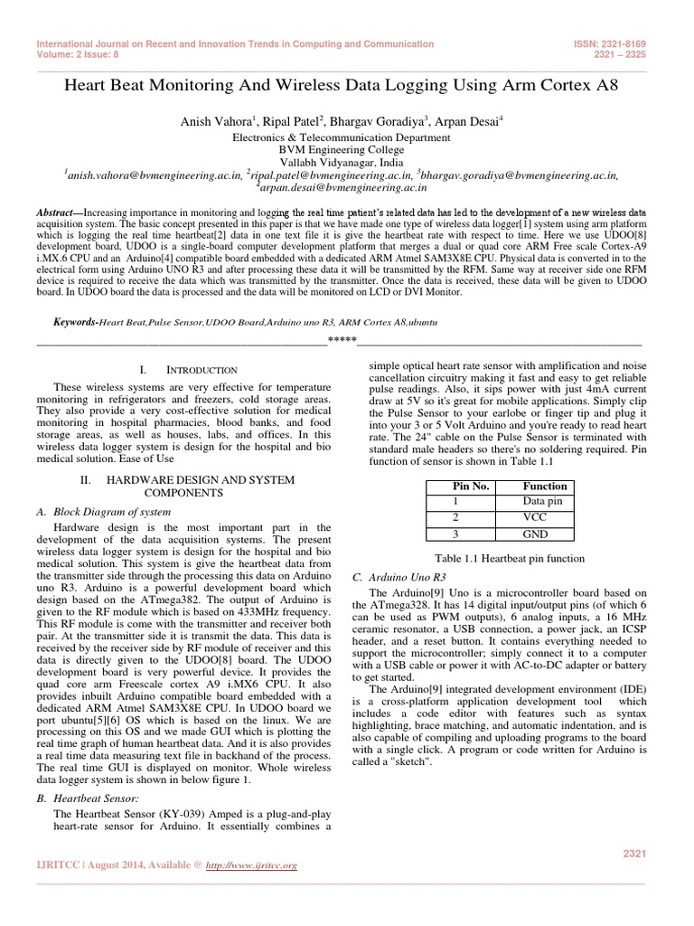 Heart Beat Monitoring and Wireless Data Logging Using Arm Cortex A8 | PDF | Arduino | Arm ...