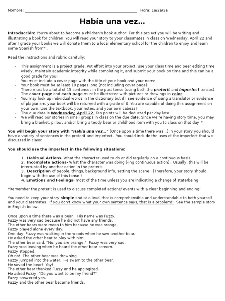 Spanish 2, Unit 5, Childrens Book Project | PDF | English Language ...