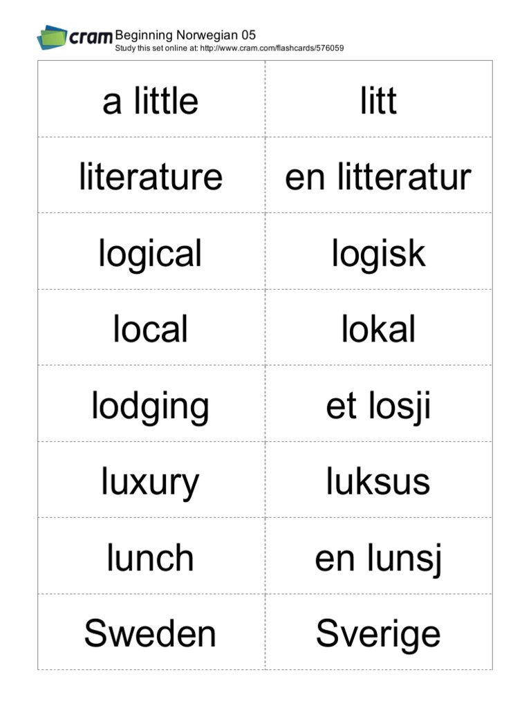 Norwegian Vocabulary Flashcards 05 | PDF | Leisure