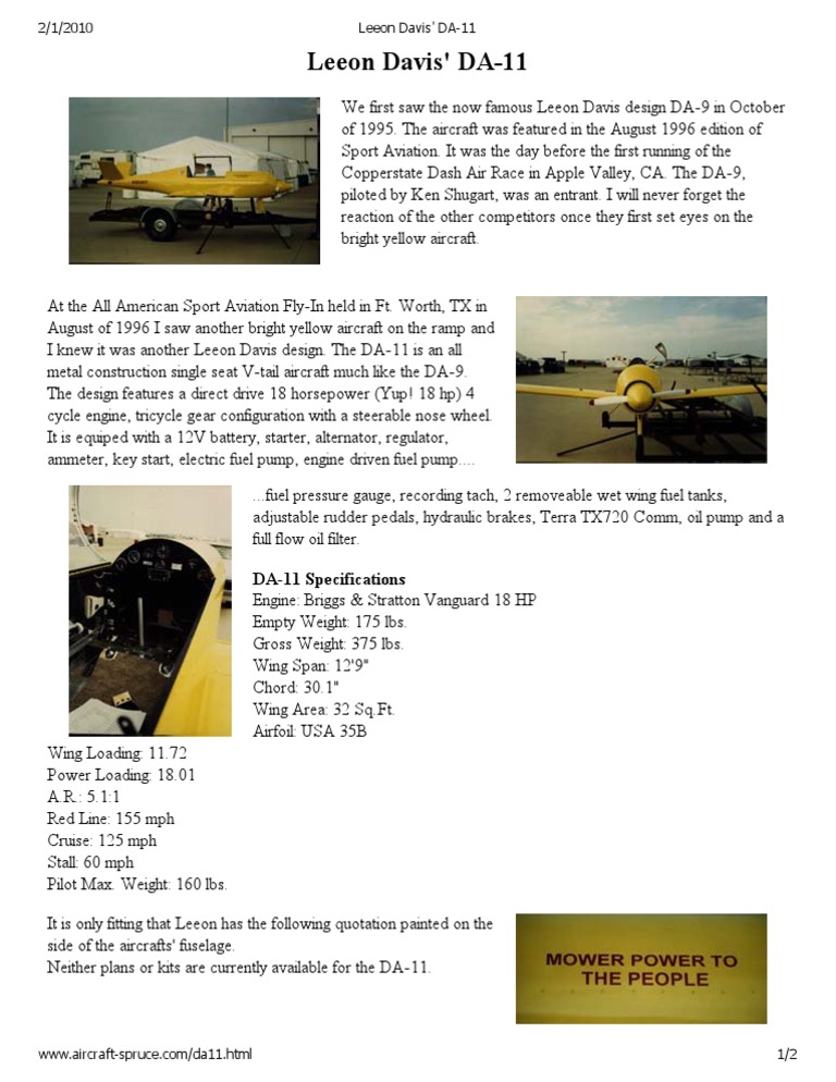 Davis Da11 - Leeon Davis | PDF | Experimental Aircraft Association ...