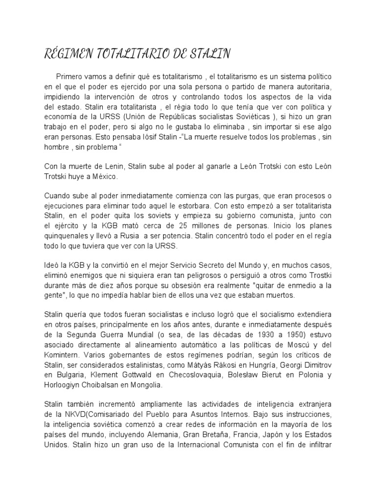 Stalin: Régimen Totalitario y Legado | PDF | Joseph Stalin | Unión ...